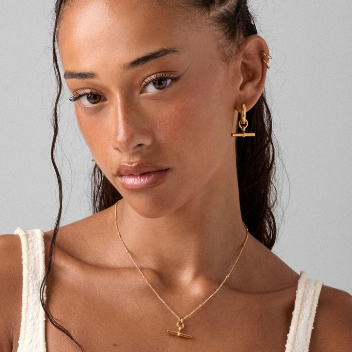 The Piha T-bar Hoops / Waterproof Gold Hoops – By Rae