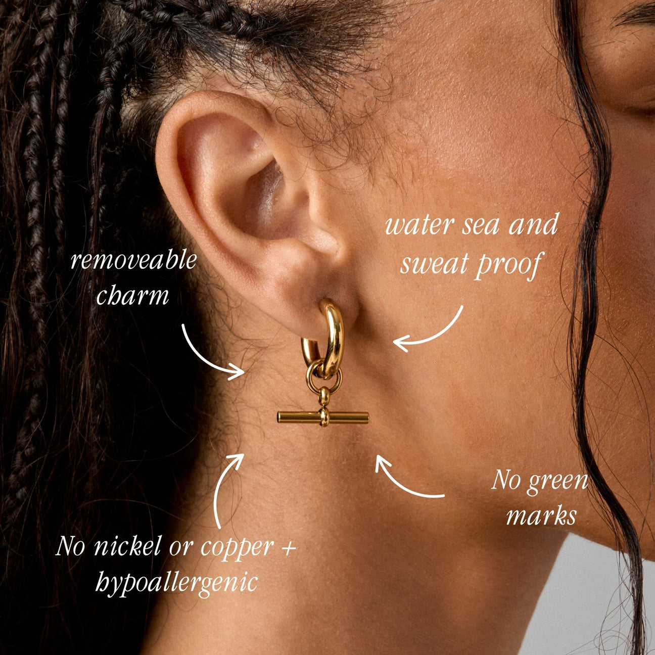 The Piha T-bar Hoops / Waterproof Gold Hoops – By Rae